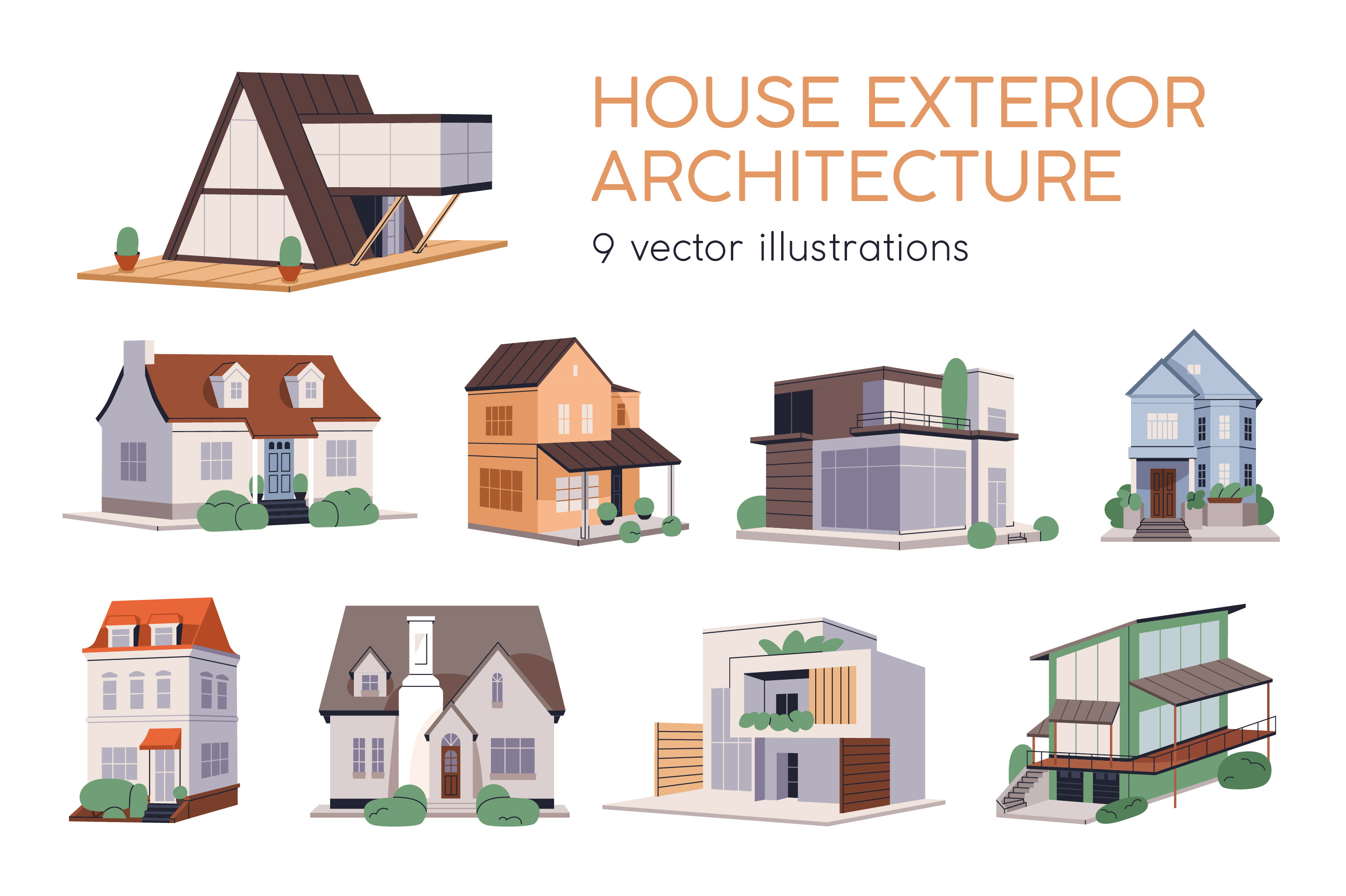 House exterior architecture set, an Object Illustration by Good Studio