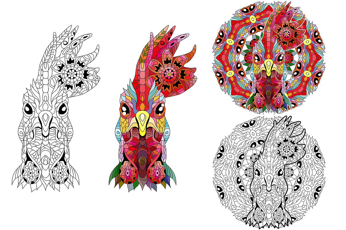 Zentangle rooster, an Object Graphic by Watercolor fantasy 26 ...