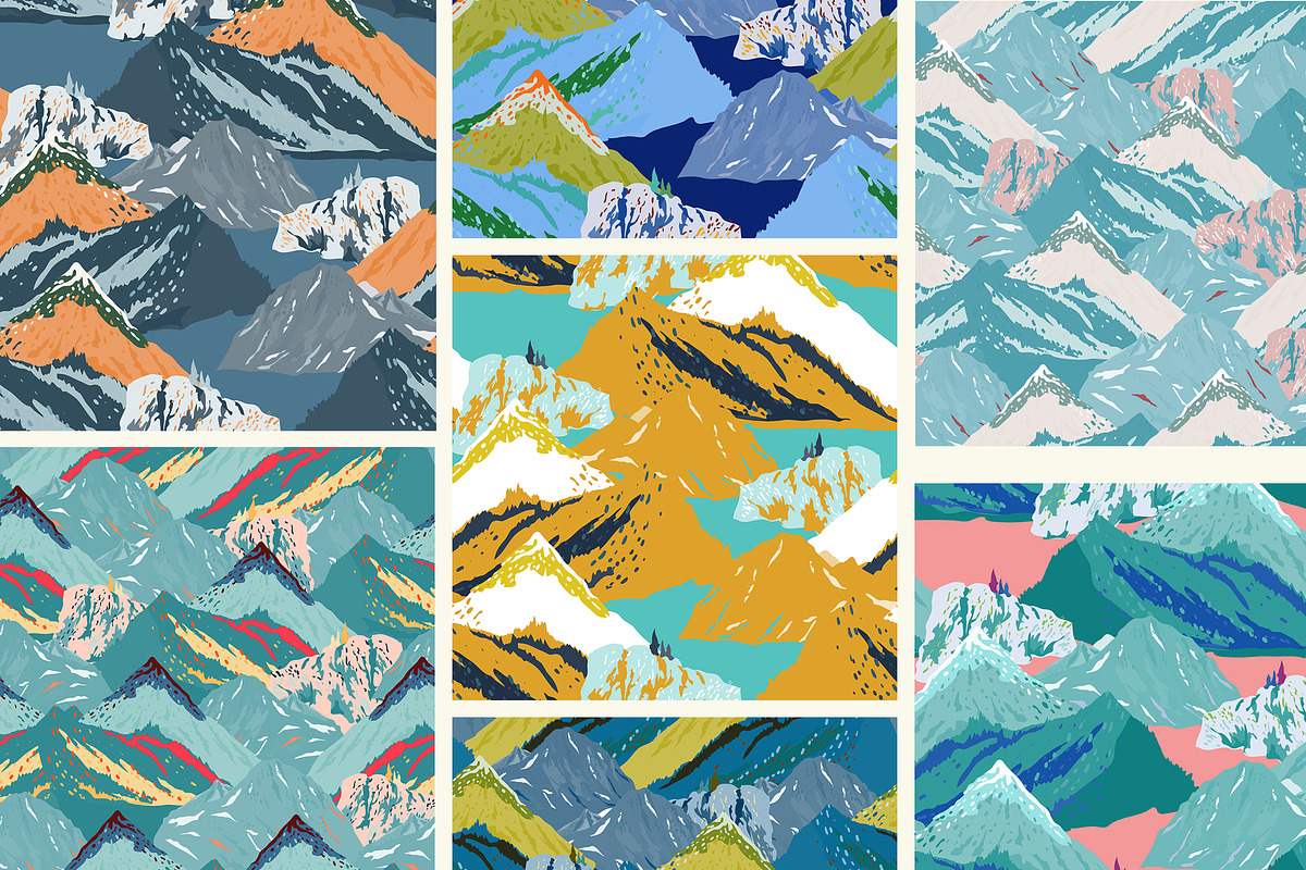 Mountains seamless vector set, a Pattern Graphic by PatternsBlooming