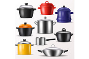 Pan vector kitchenware or cookware for cooking food and kitchen utensil ...