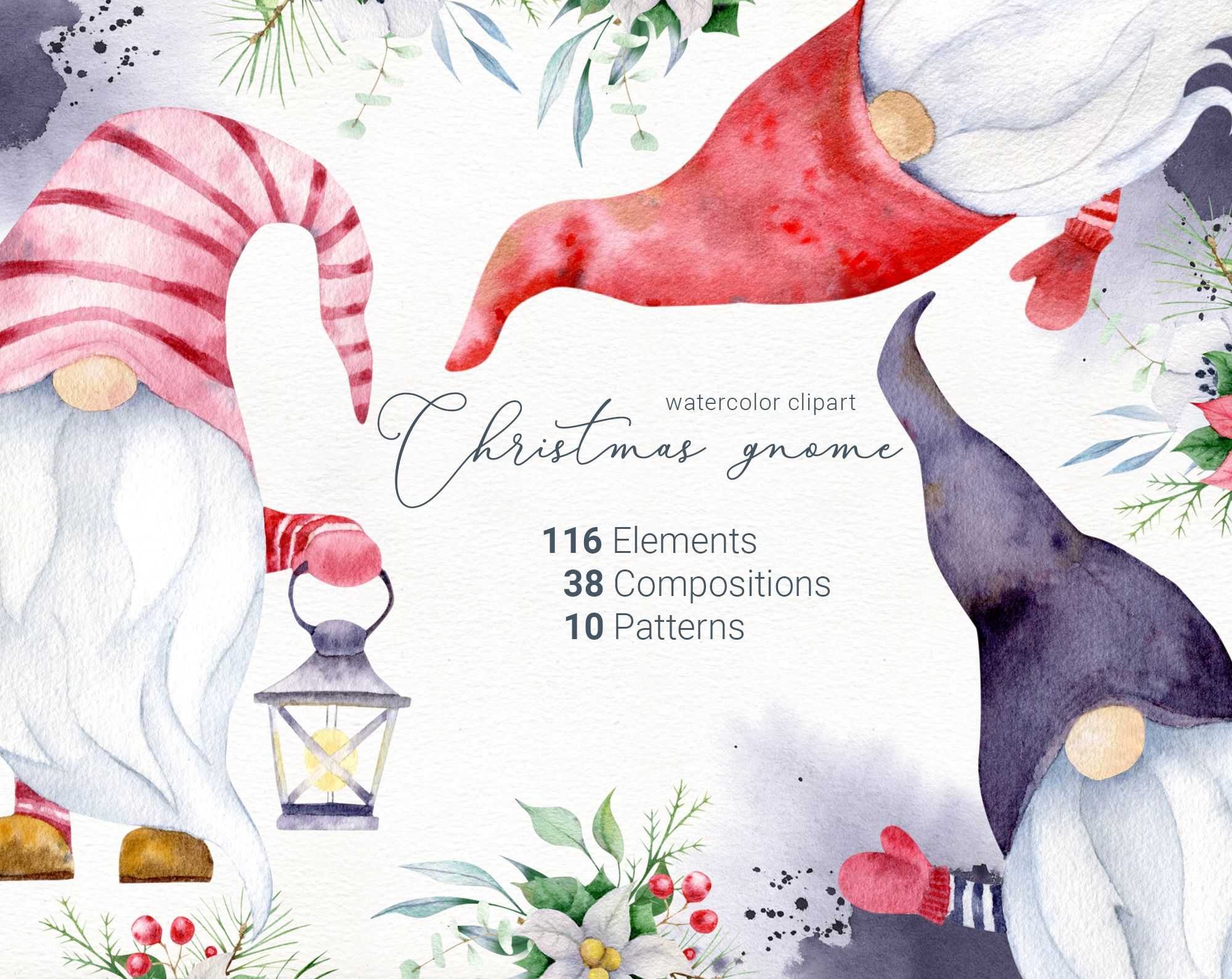 Christmas gnome watercolor clipart, a Decorative Illustration by Nebbia