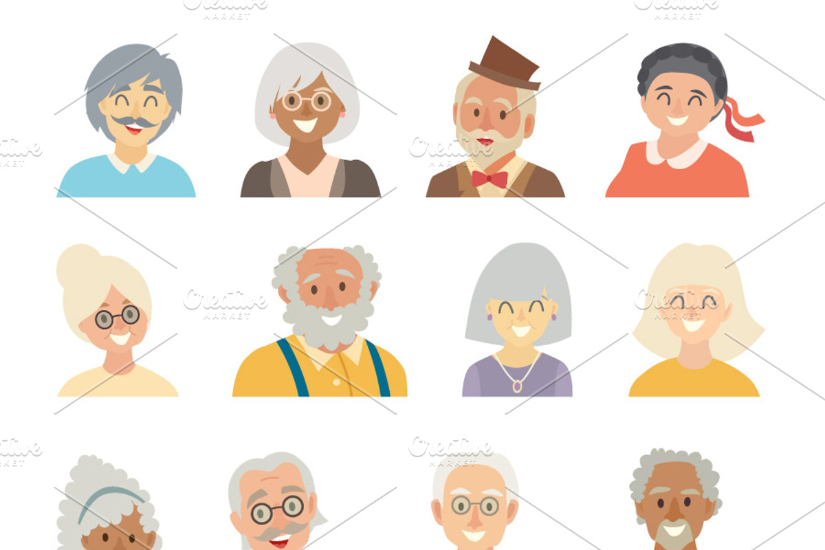 Old people icons vector set, a Person Illustration by Rimma