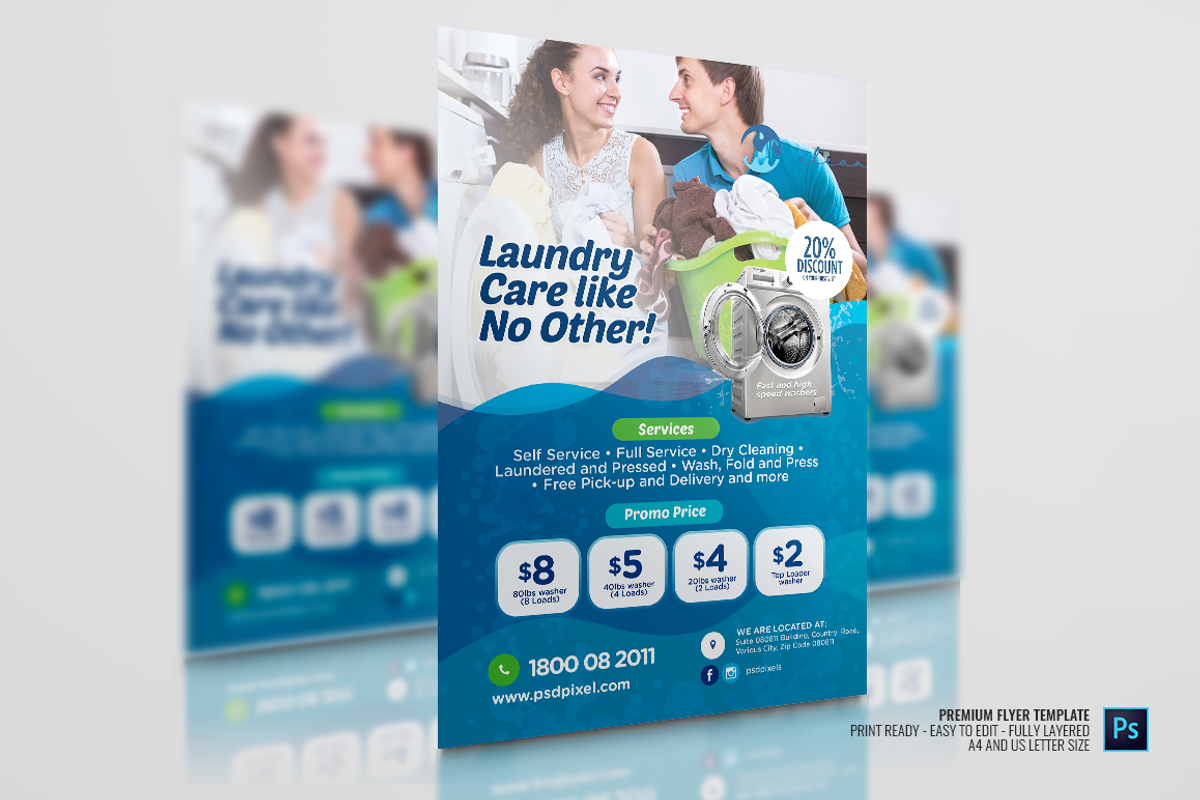 Commercial Laundry Solution Flyer, a Flyer Template by PSDPixel