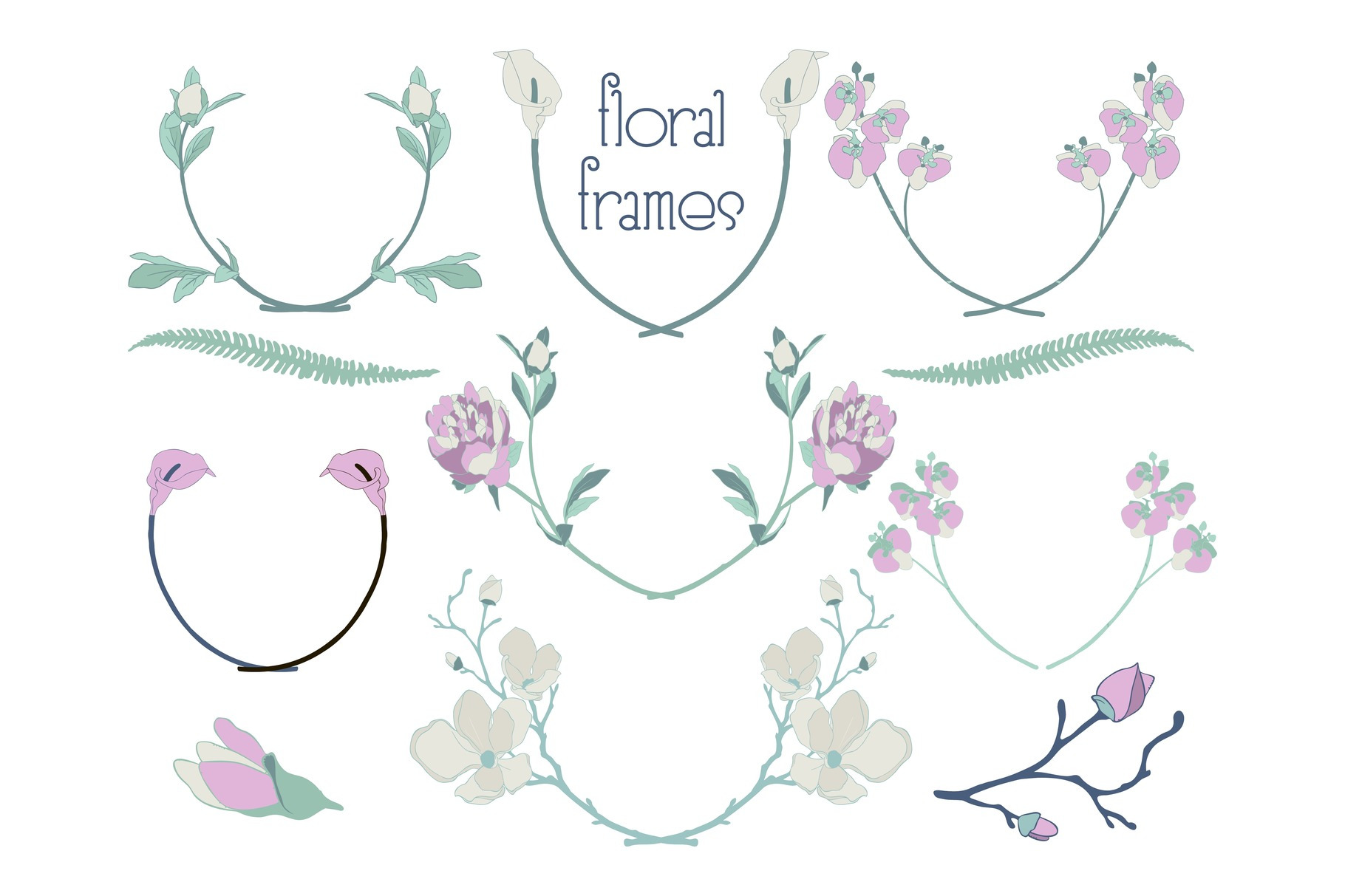 Vector Colorful Floral Text Frames, Branches, Laurels | Decorative ...