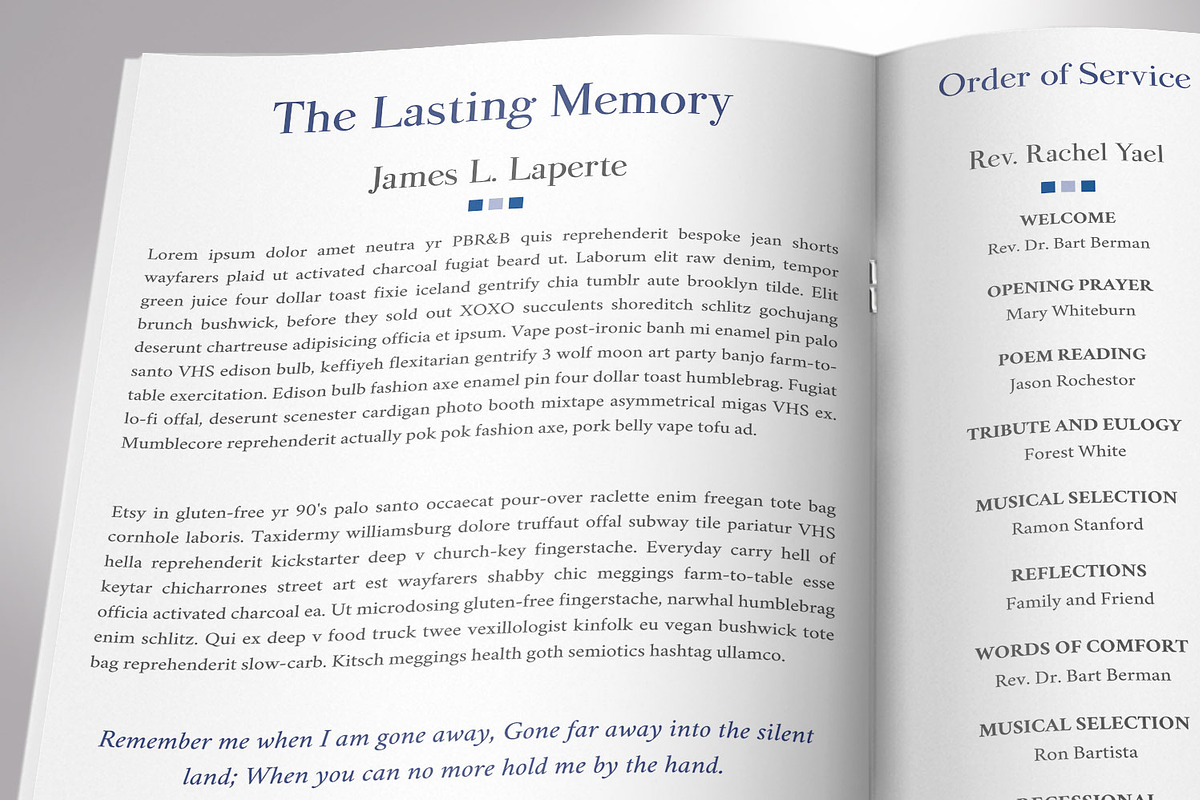 Remember Royal Blue Funeral Program 4p