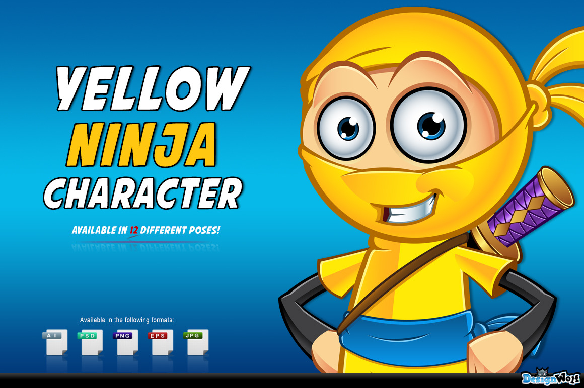Yellow Ninja Character, an Illustration by DesignWolf