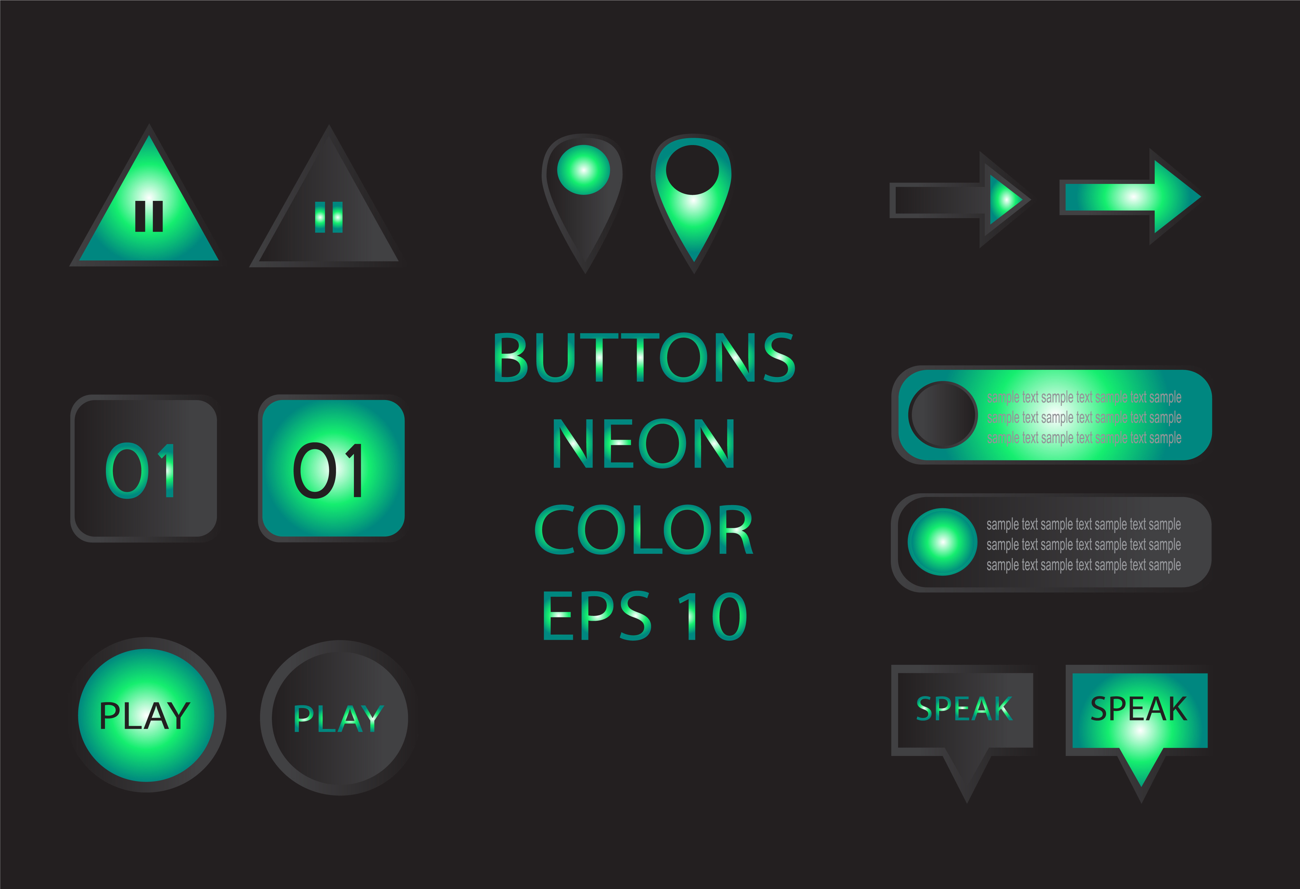 Buttons neon color vector, a Templates & Theme by TeaGraphicDesign