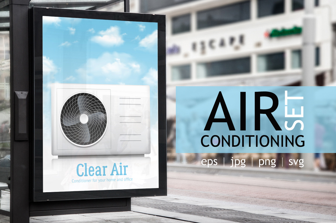 Air conditioner realistic vector set, a Work Illustration by Macrovector