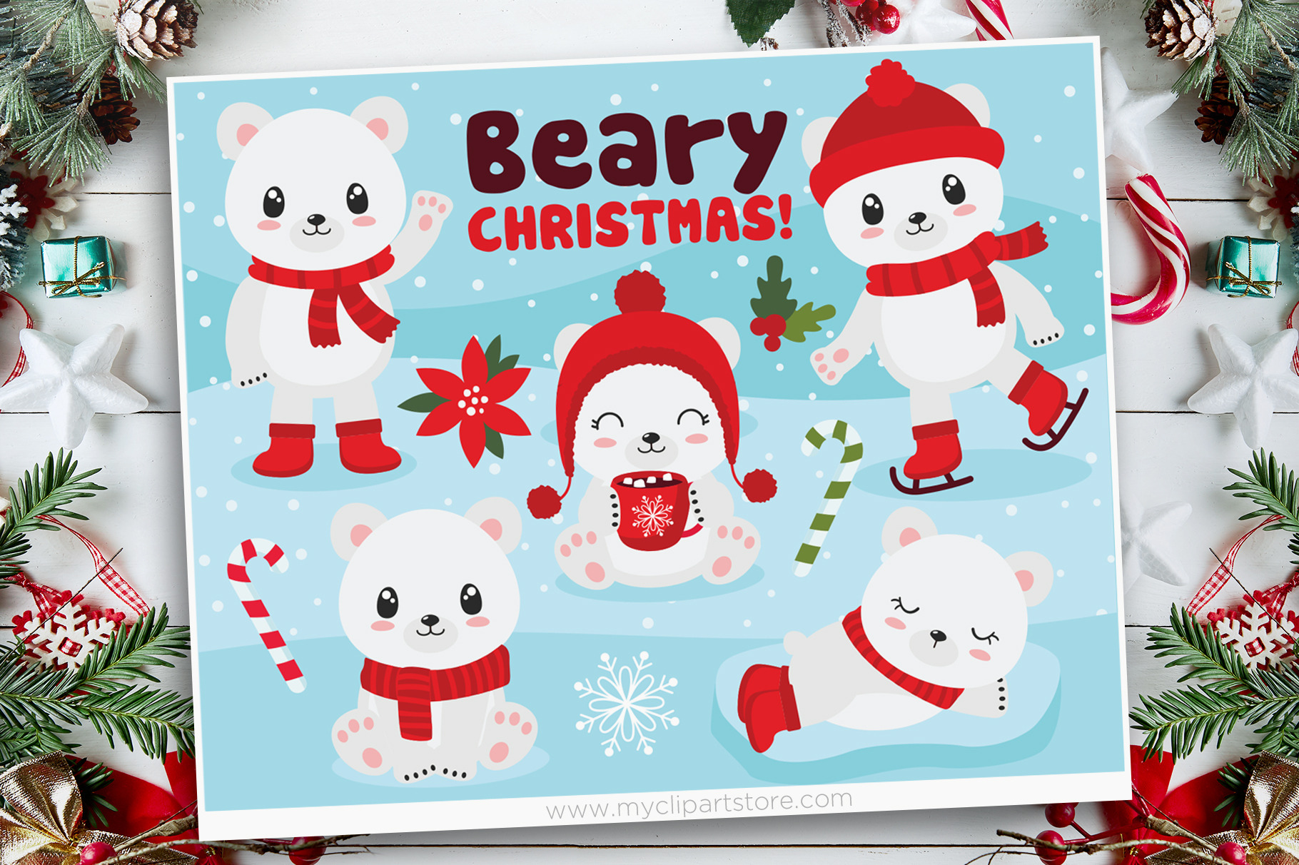 Polar Bears, Winter Clipart, an Illustration by MyClipArtStore