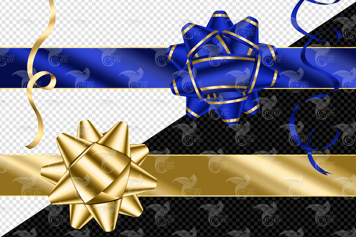 Royal Blue and Gold Gift Clipart, an Illustration by Digital Curio