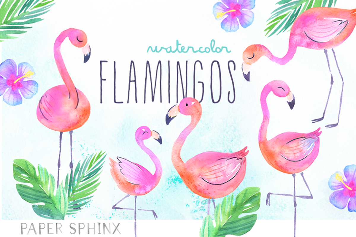 Watercolor Tropical Flamingo Clipart, an Illustration by PaperSphinx