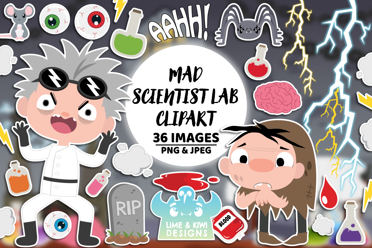 Mad Scientist Lab Clipart, a Person Illustration by Lime & Kiwi Designs