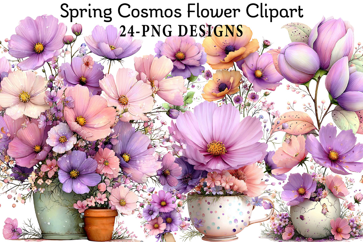 Spring Cosmos Flower Clipart, an Illustration by Daily.Designs