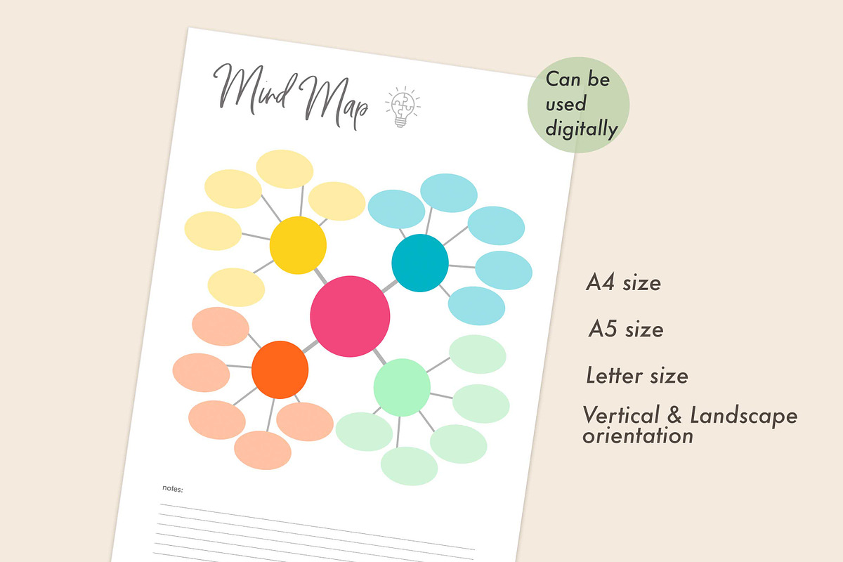 Mind Map Printable, a Stationery Template by HelArtShop | Creative Market