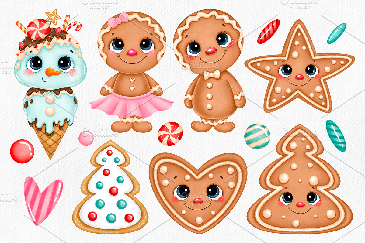 Christmas Gingerbread Man Clipart, an Illustration by BonbonnyDesigns