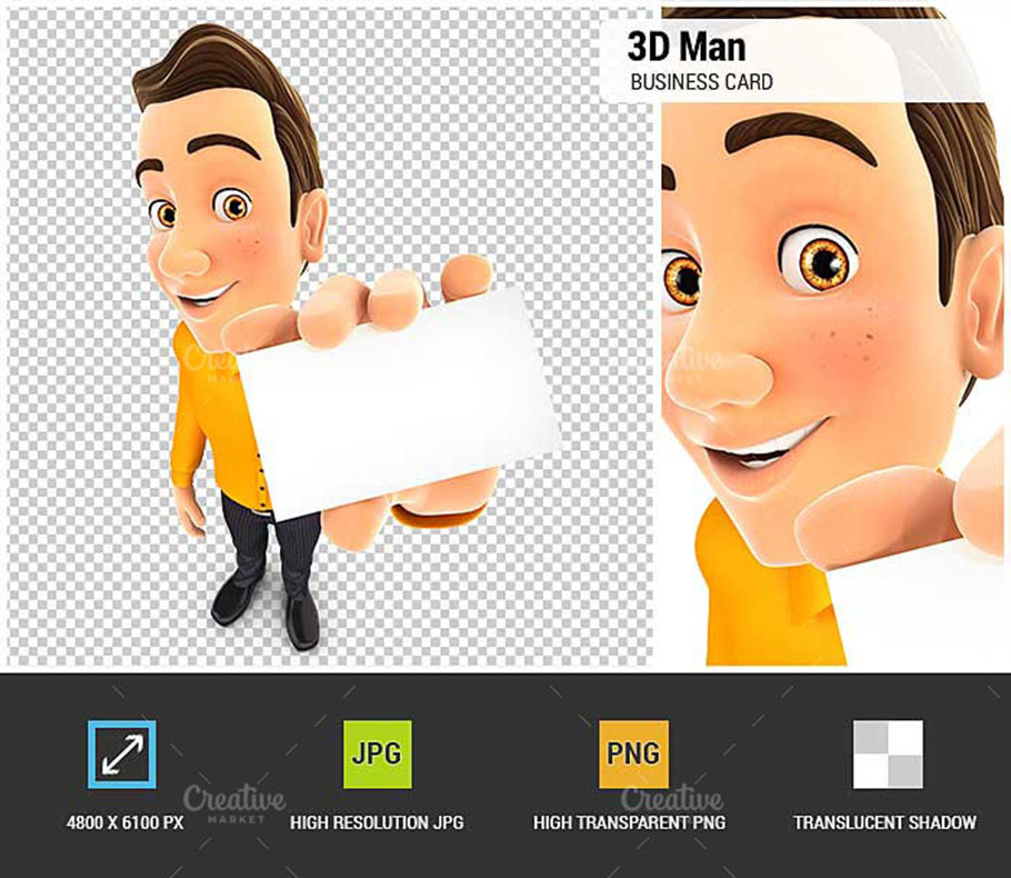 3D Man Holding Business Card, a Person Illustration by 3DMask
