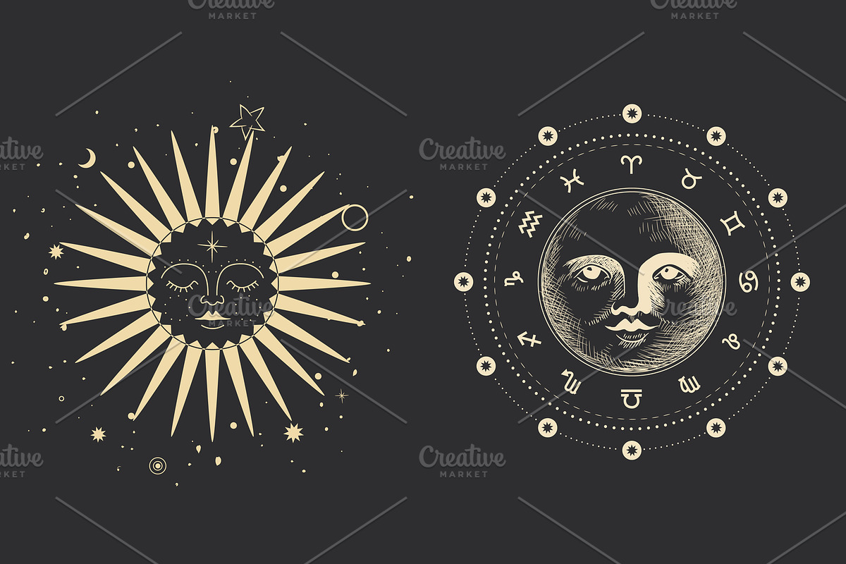 Cosmic signs and symbols, a Decorative Illustration by Chikovnaya