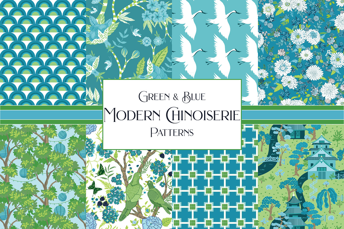 Blue Green Chinoiserie Patterns