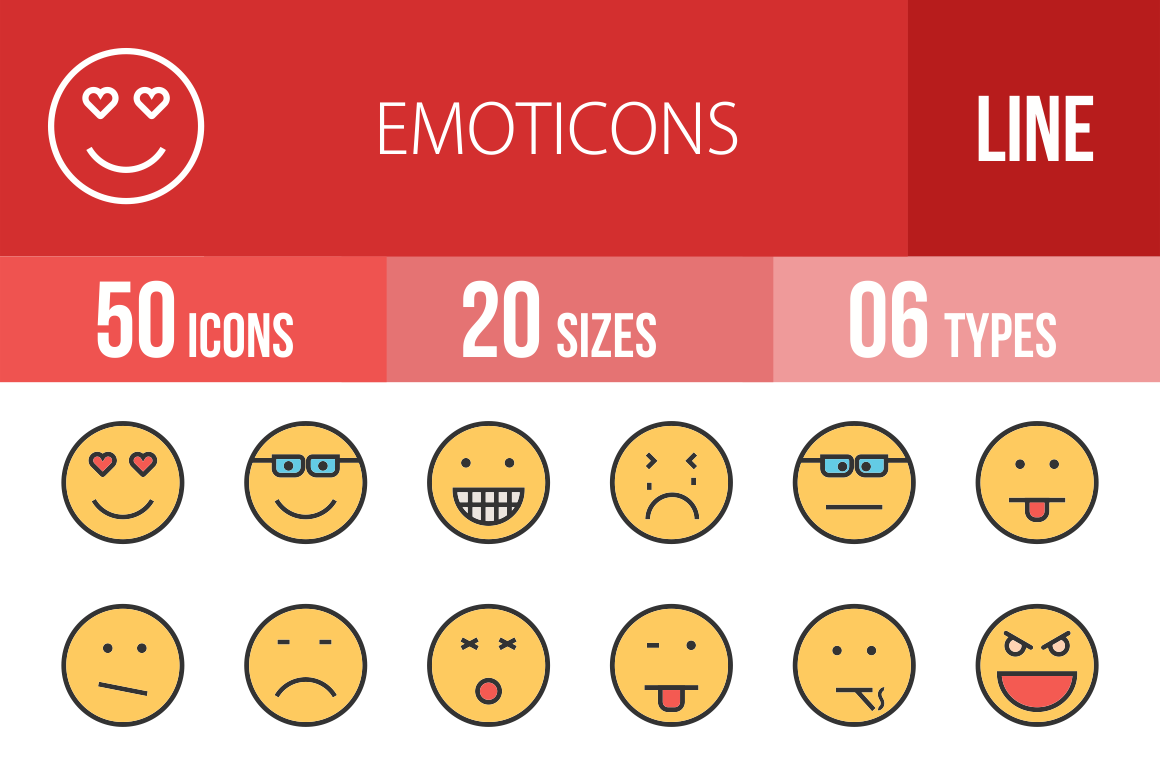 50 Emoticons Line Filled Icons, an Outline Icon by IconBunny