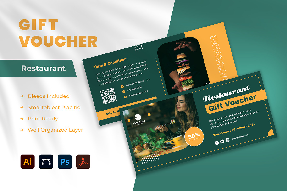 Restaurant Gift Voucher, a Stationery Template by Rahardi Creative