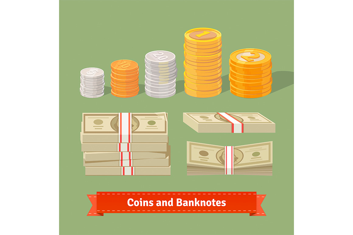 Coins and banknotes, a Finance Illustration by Iconicbestiary