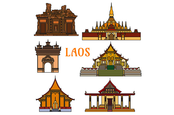 Laos landmarks and temples, a Graphic by Vector Tradition | Creative Market