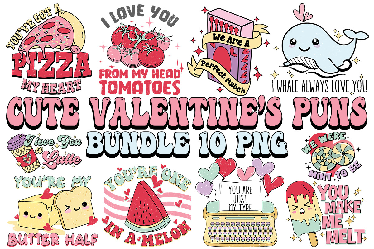 Cute Valentine's Puns Bundle, an Illustration by Pet Cave