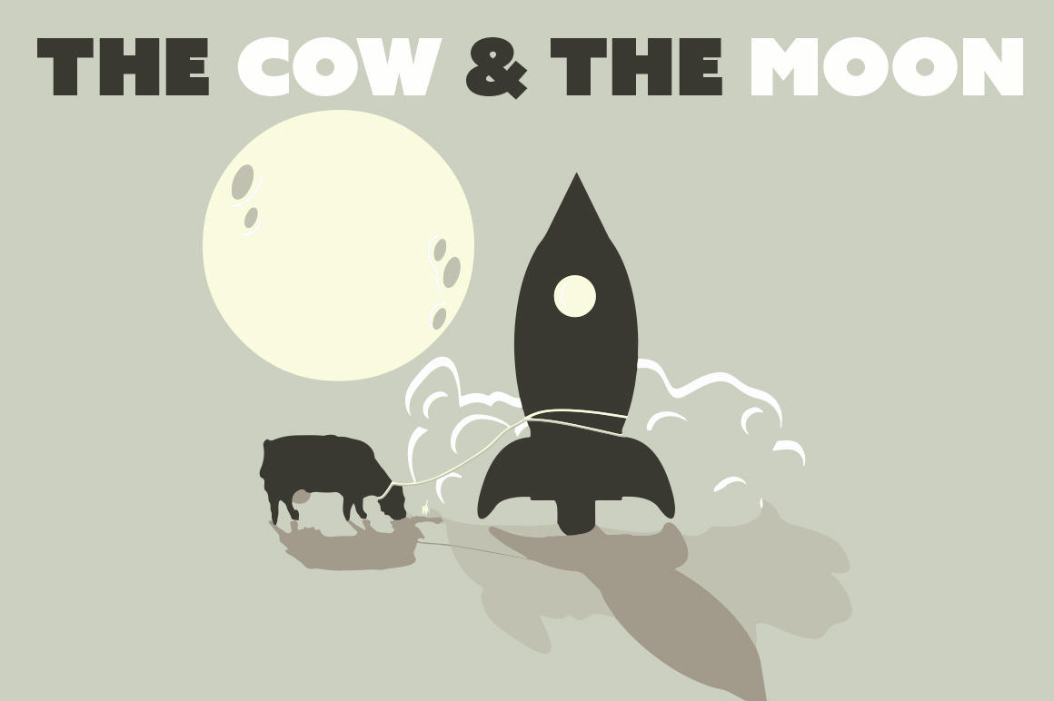 Retro Space Cow and the Moon, an Illustration by Ryder Doty