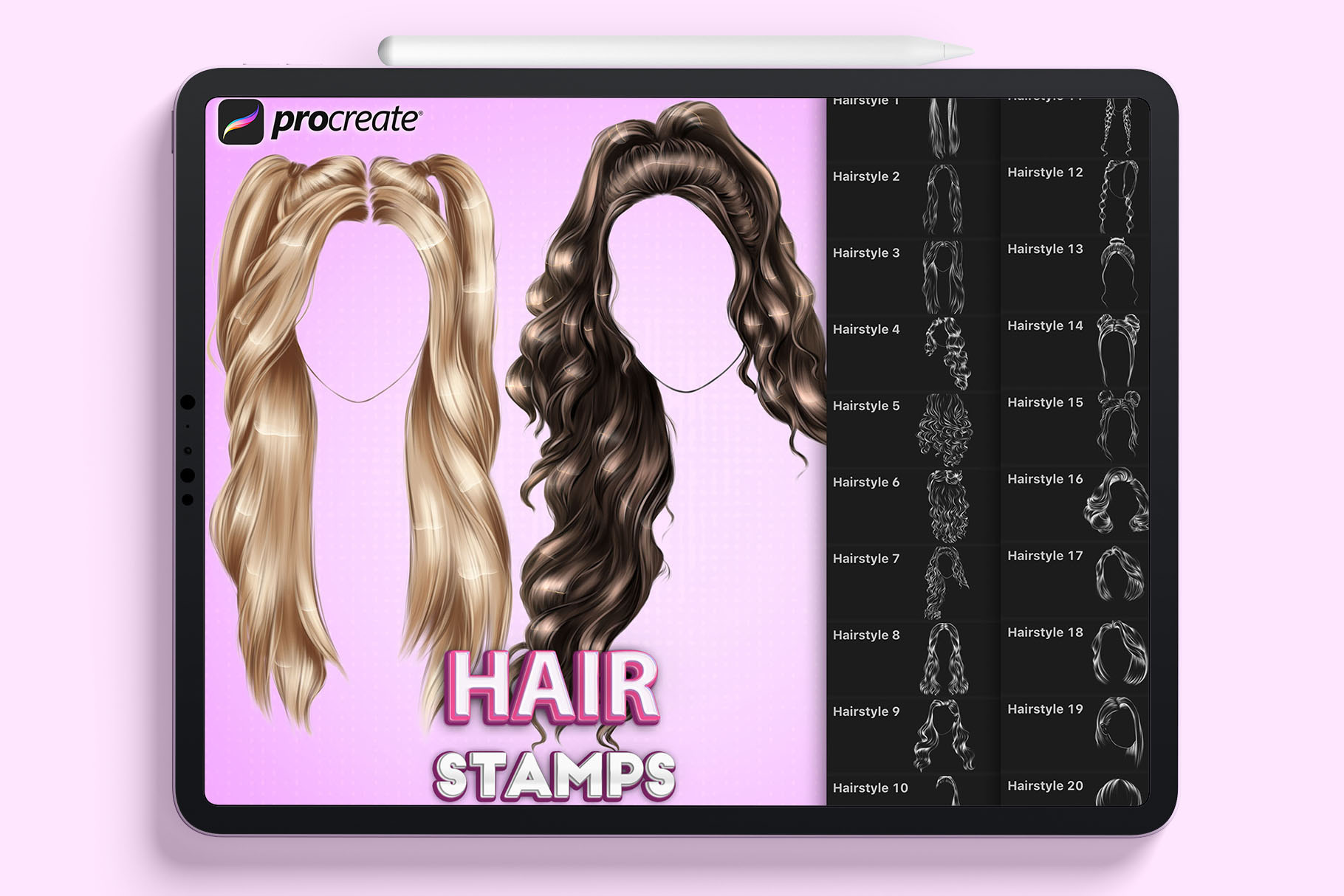 Procreate hair stamps, a Brush Add-On by KsTumanova
