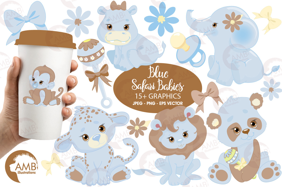 Blue safari babies, Jungle AMB-1211, an Animal Illustration by ...