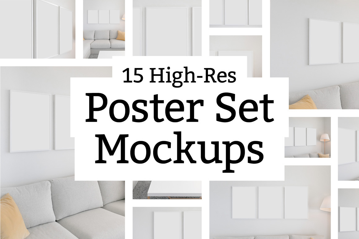 15 Poster Set Mockups, a Print Template by SparkleStock