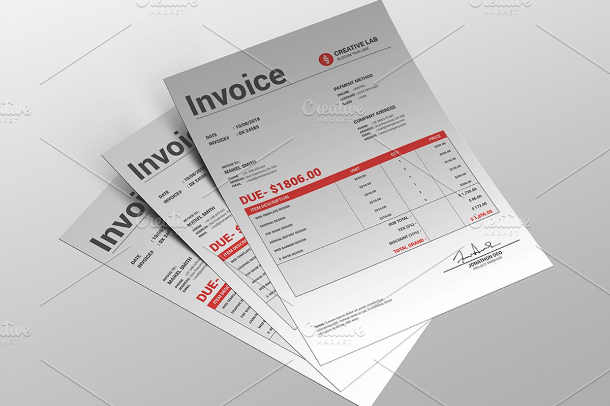 Creative Lab Invoice, a Stationery Template by alimran24 | Creative Market