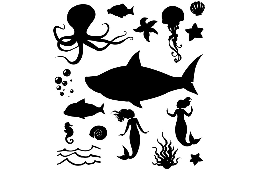 Marine life silhouettes, an Illustration by Alyks