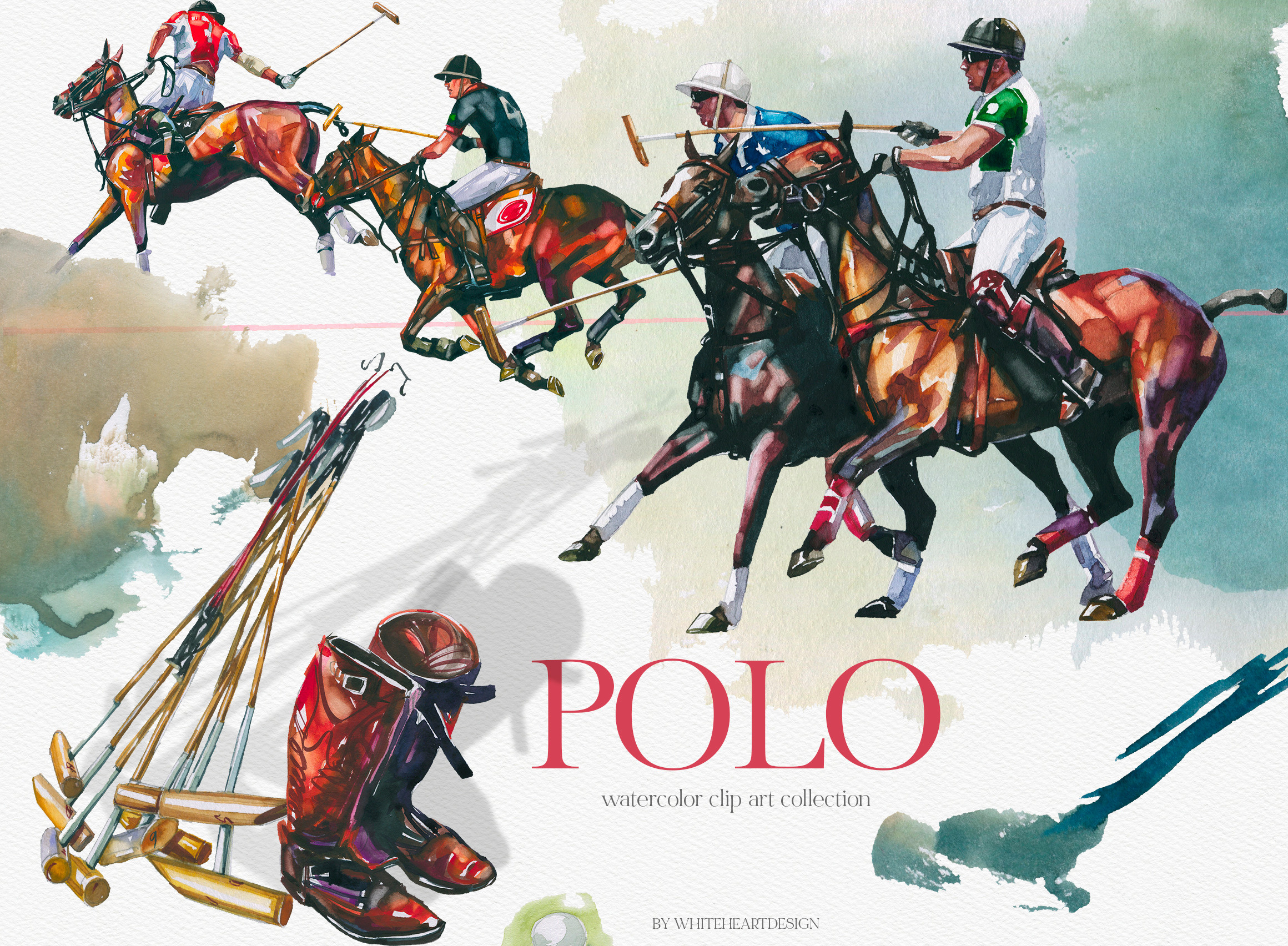 Polo Game Watercolour Clipart PNG, an Illustration by whiteheartdesign