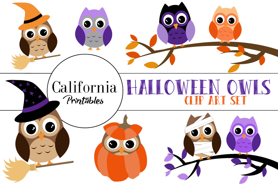 Halloween Owls Clip Art Set, an Illustration by Nagore Rodriguez Design