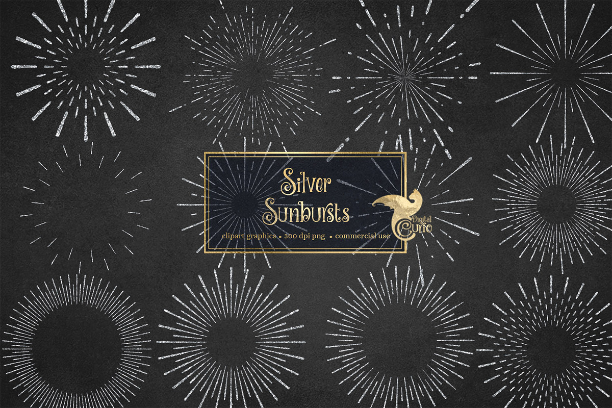 Silver Sunbursts Clipart, an Illustration by Digital Curio