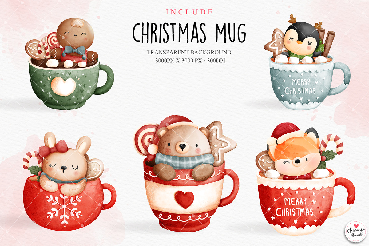 Christmas mug clipart, an Animal Illustration by Chonnieartwork