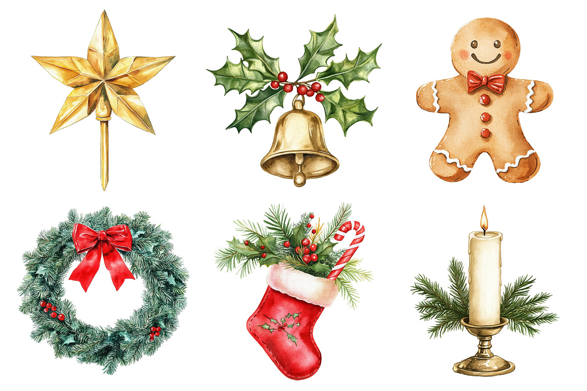 Classic Christmas Clip Arts, an Illustration by Daily.Designs