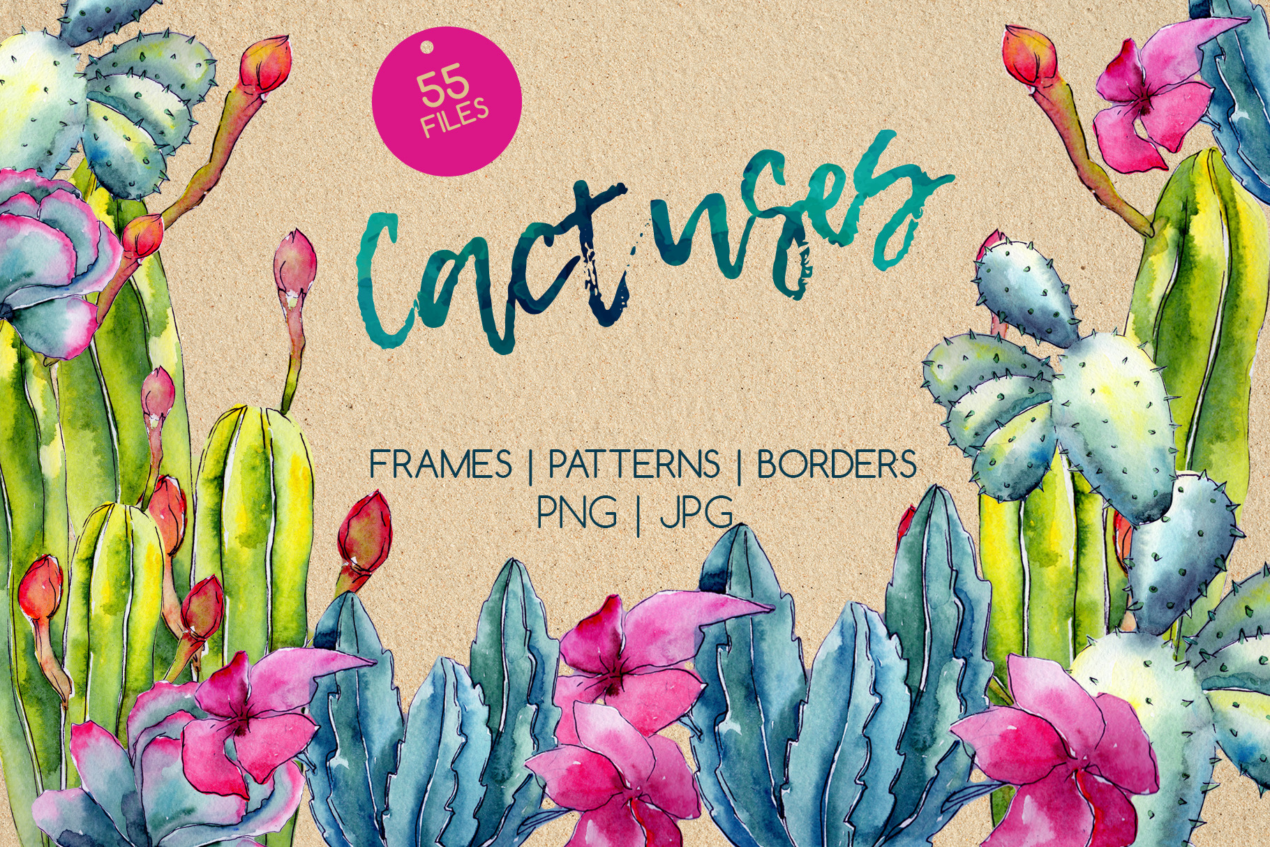 Wildflower cactus PNG watercolor set, a Seasonal Illustration by ...