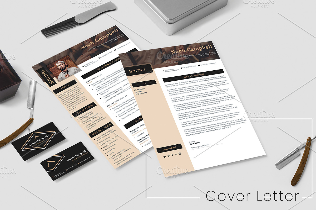 Barber CV + Business Card, a Resume Template by MotoCMS