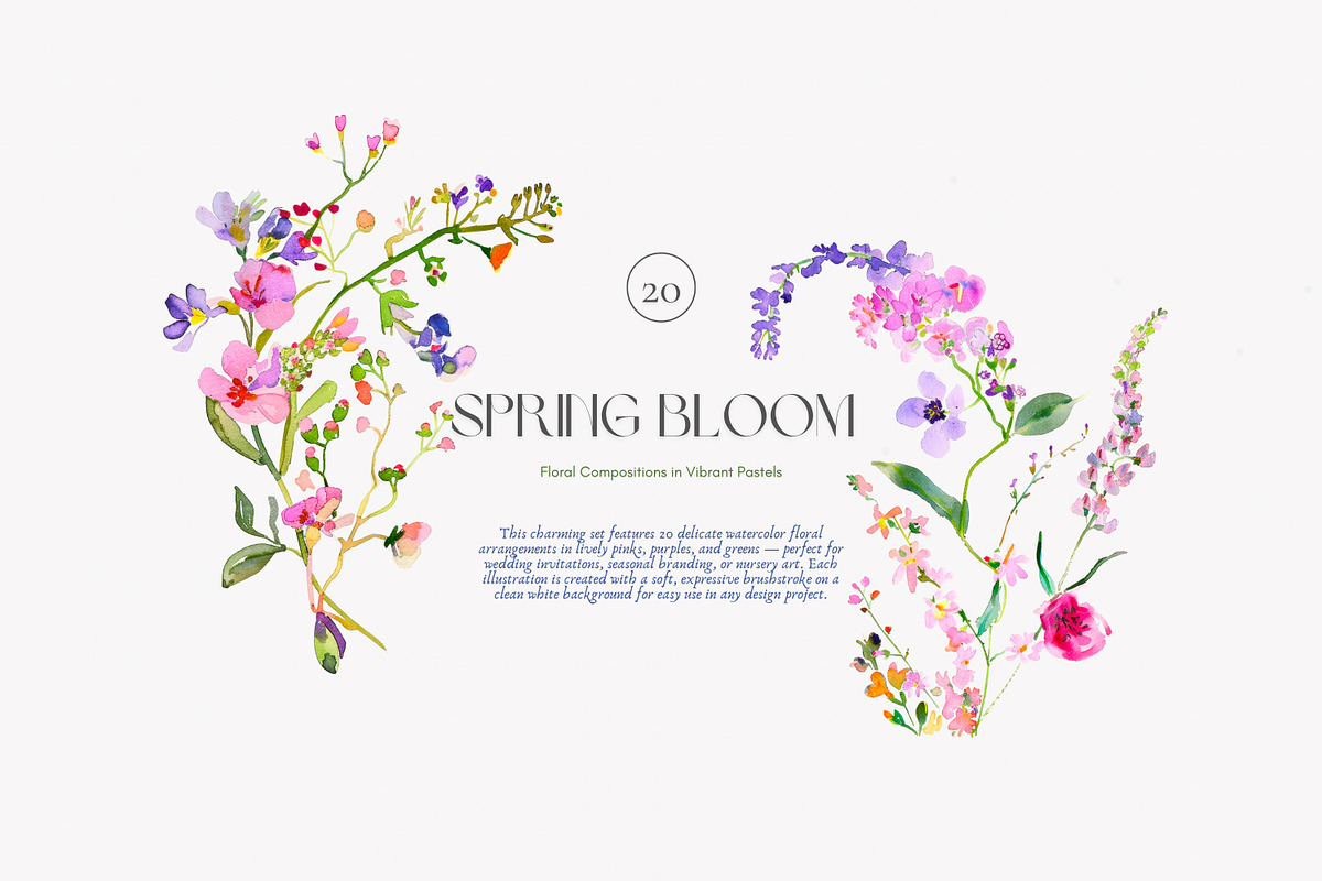 spring bloom watercolor clipart set, a Decorative Illustration by ...