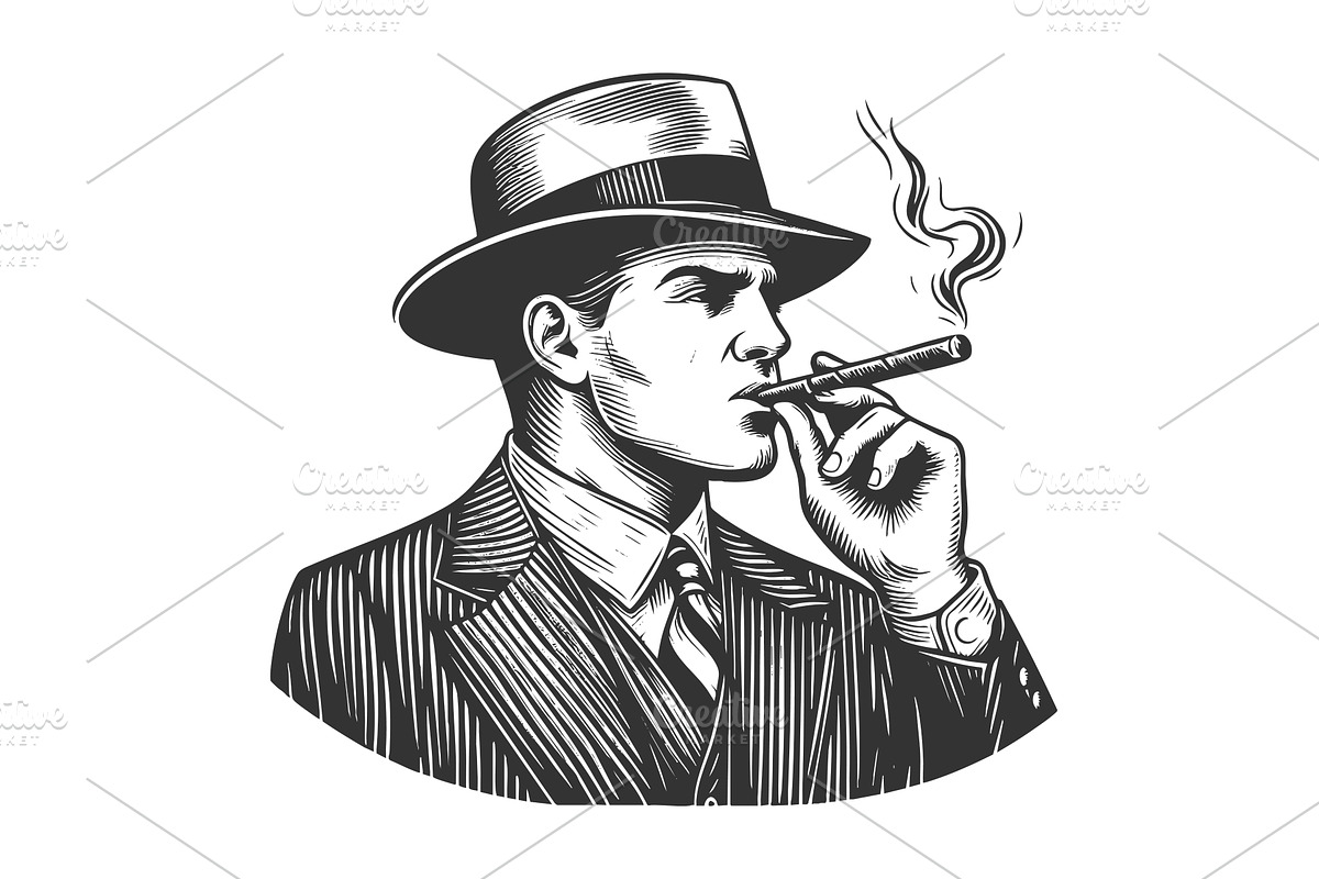 Gangster Smoking Cigar vector, a Person Illustration by AlexArt