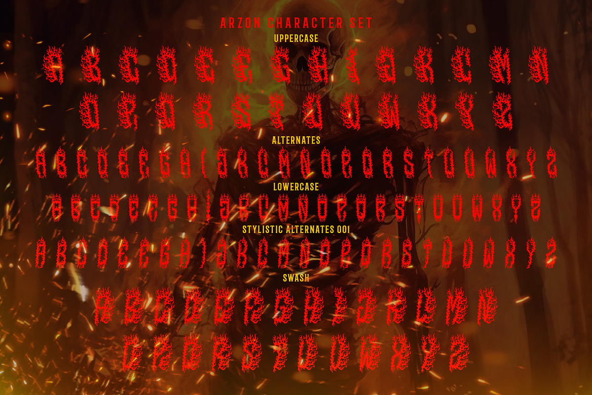 ARZON FIRE – Death Metal Fire Font, a Blackletter Font by Fonday Studio