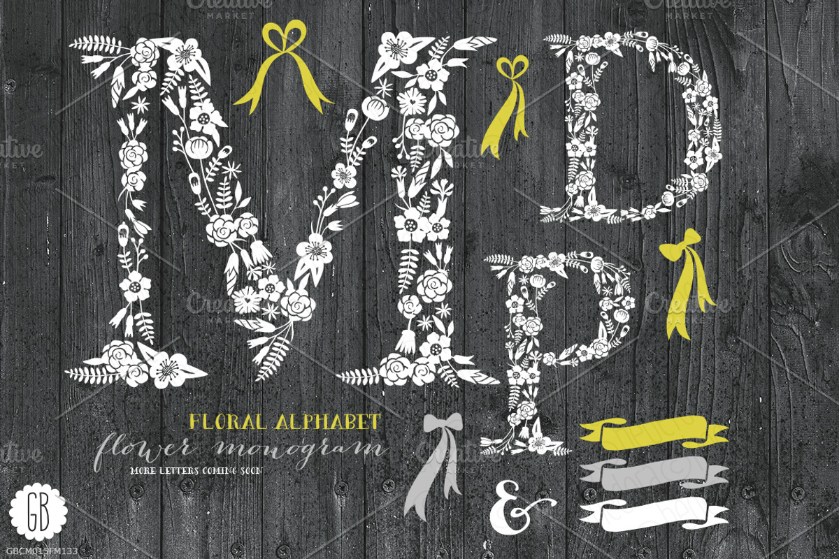 Floral letters, rustic, white MDP, a Decorative Illustration by ...