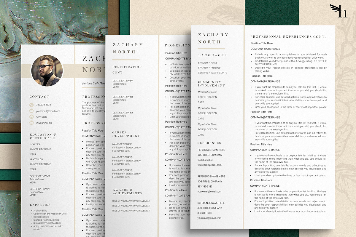 Zachary- Modern Resume / CV Template, a Resume Template by Hired Guardian