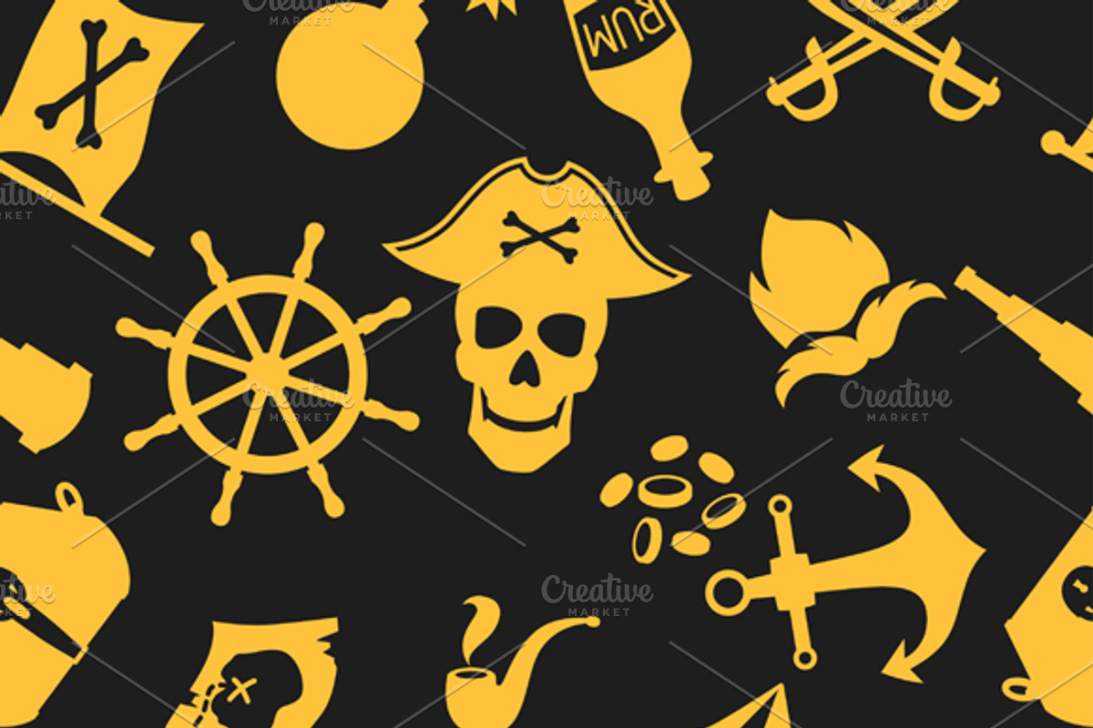 Seamless patterns on pirate theme., a Pattern Graphic by incomible