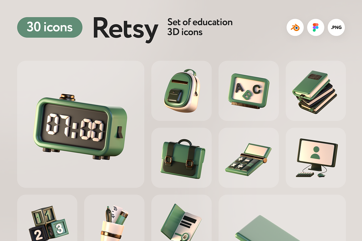 Retsy Education 3D Icons