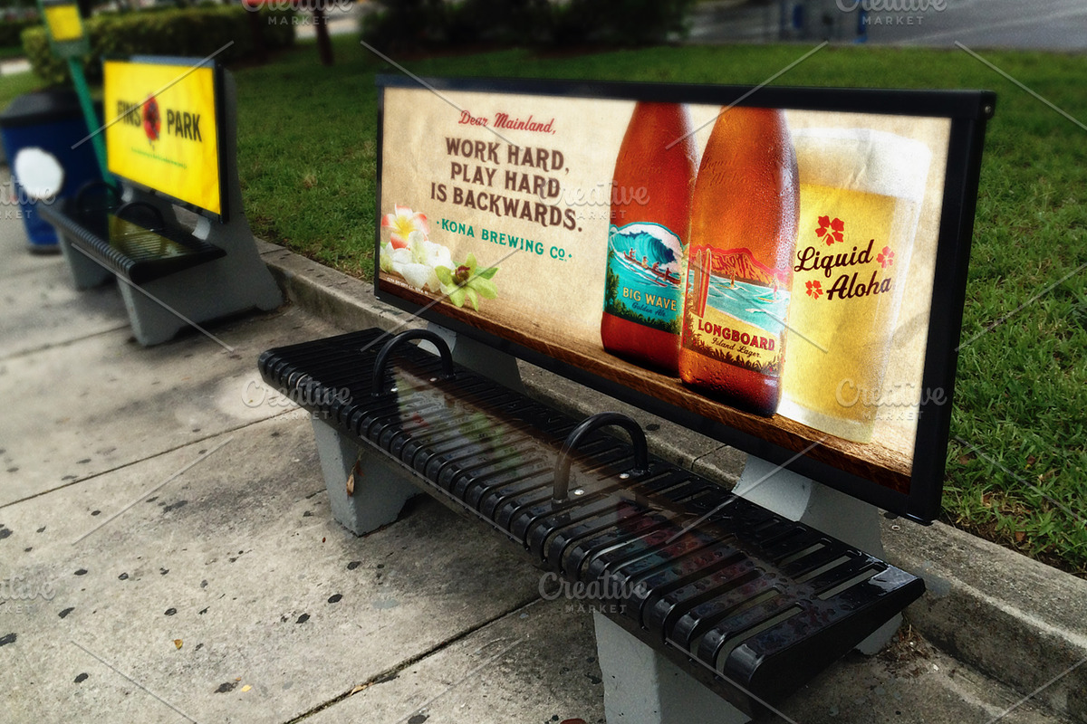 Bus Stop Bench Advertisement Mockup, a Print Template by loswl