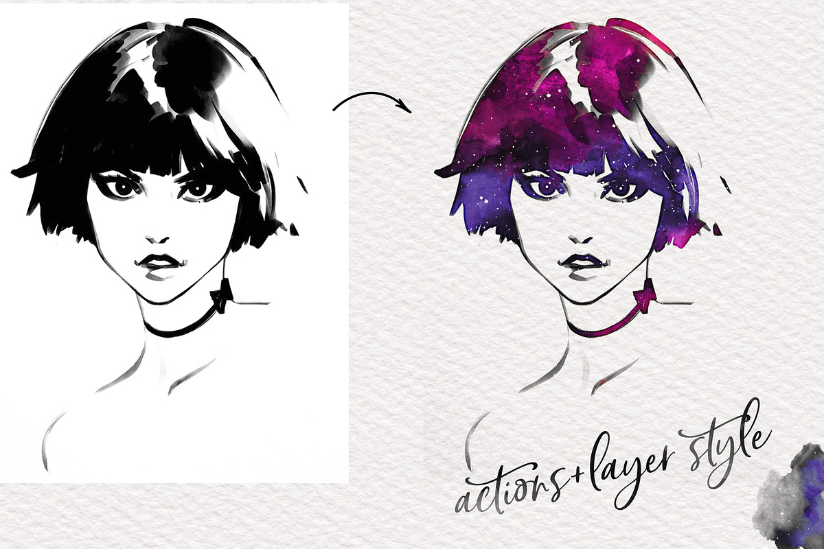WATERCOLOR TWO-TONE Photoshop, a Layer Style Add-On by Graphic Spirit