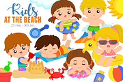 Kids at the beach Clipart Vector, a Graphic by Peekadillie Art